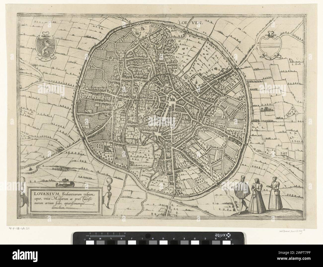 Map of Leuven, Frans Hogenberg, 1581 print Cologne paper. pencil ...