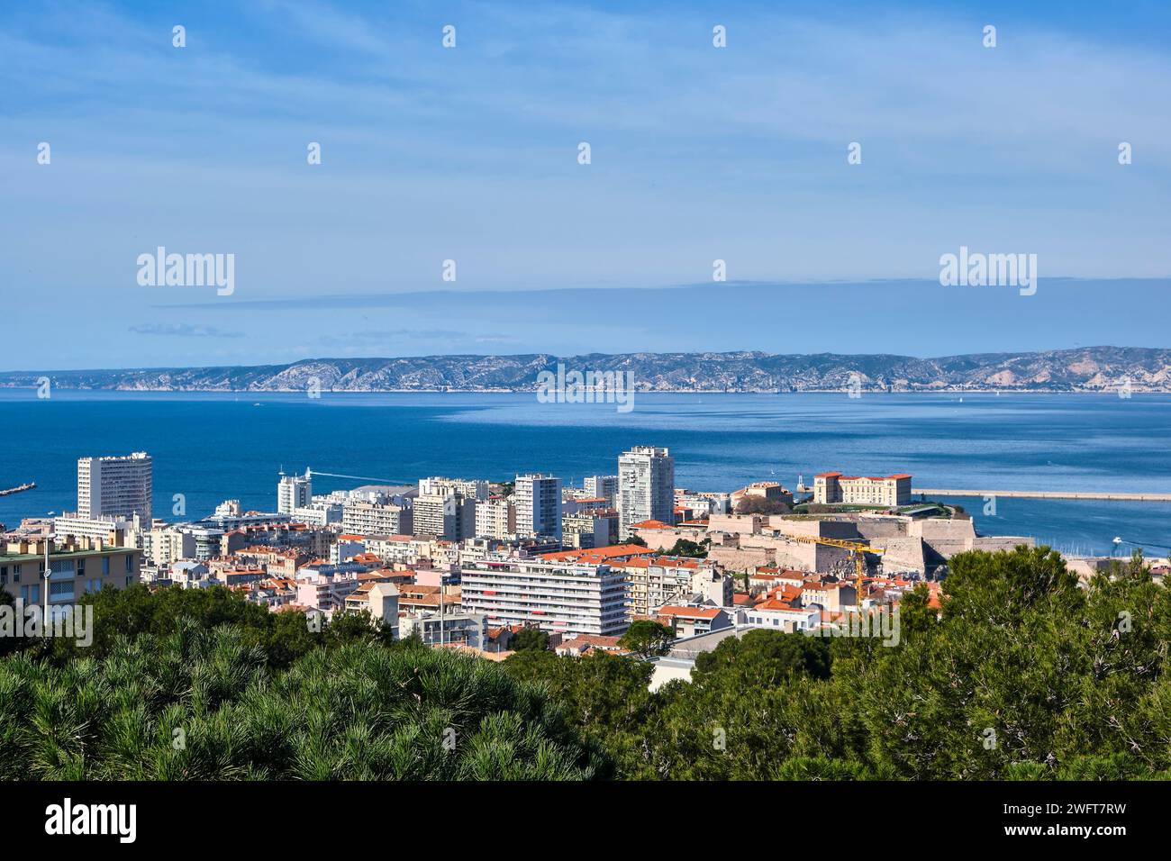 Marseille (south-eastern France): overview of the city from the Basilica Notre-Dame de la Garde ...