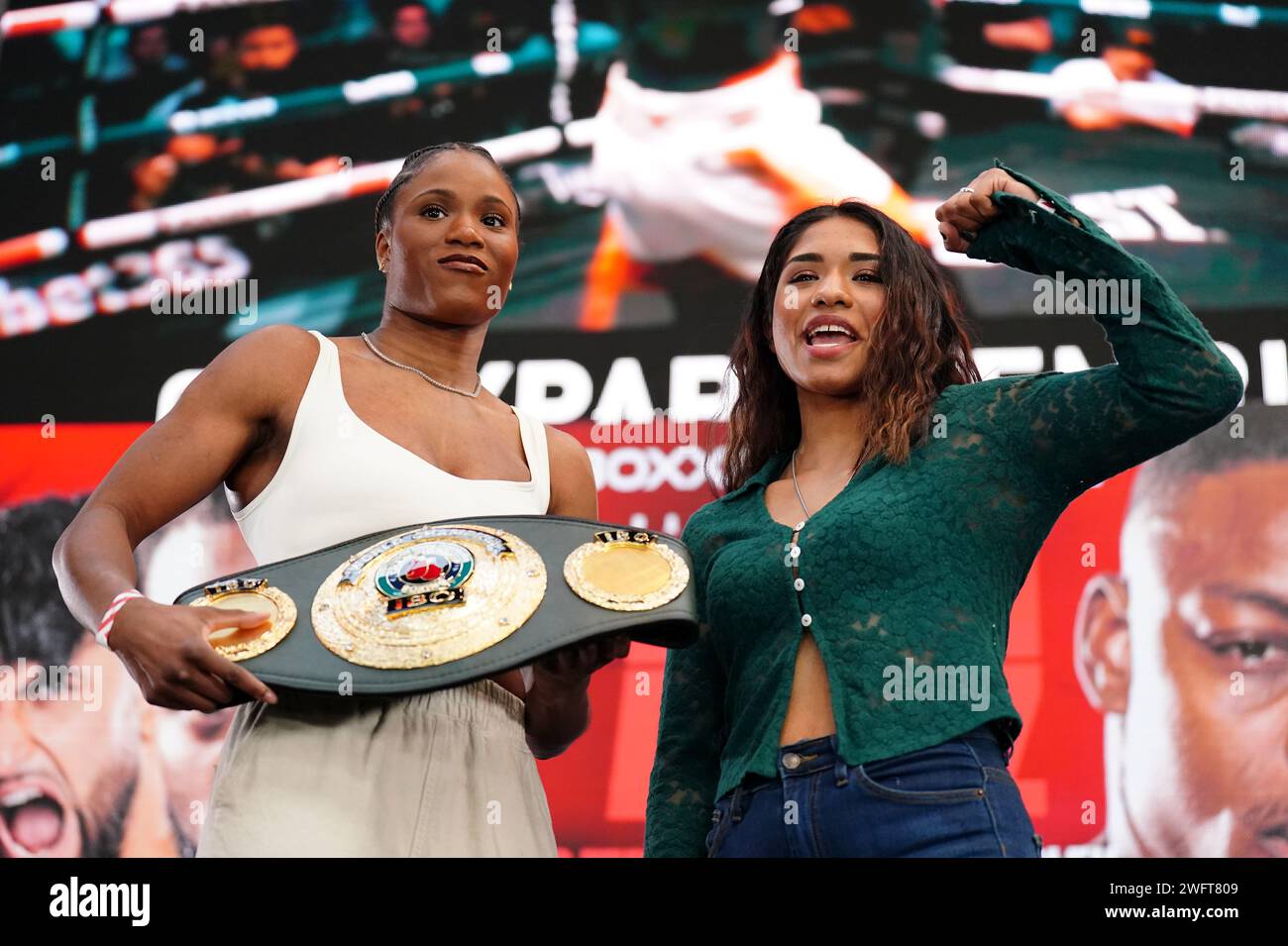 Caroline Dubois (left) and Miranda Reyes during the undercard press ...