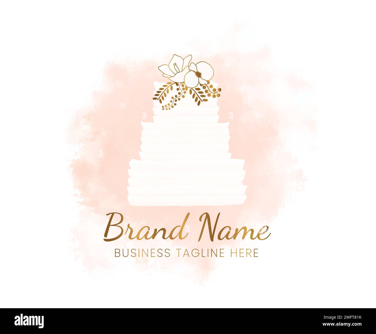 Elegant White Cake Bakery Logo in Luxury Wedding Style on Light Peach ...