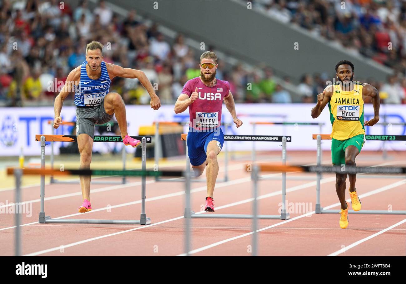 CJ ALLEN participating in the 400 meters hurdles at the World Athletics ...