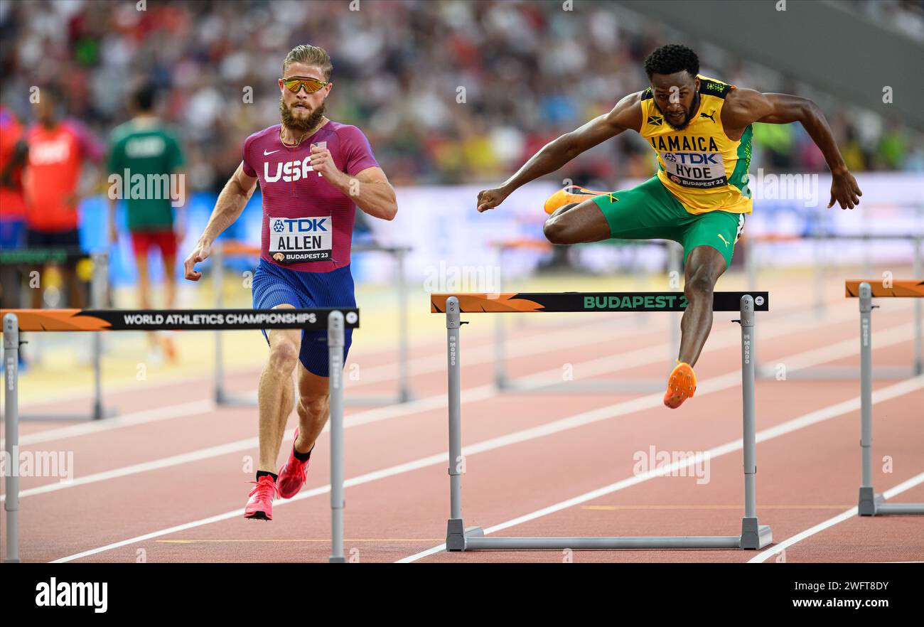 CJ ALLEN participating in the 400 meters hurdles at the World Athletics ...