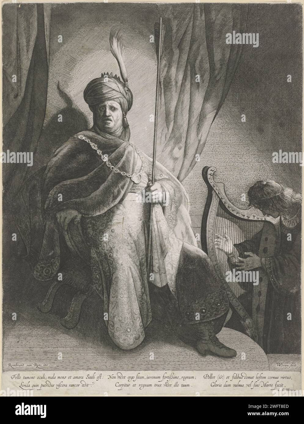 David plays the harp for Saul, Willem van der Leeuw, after Rembrandt ...