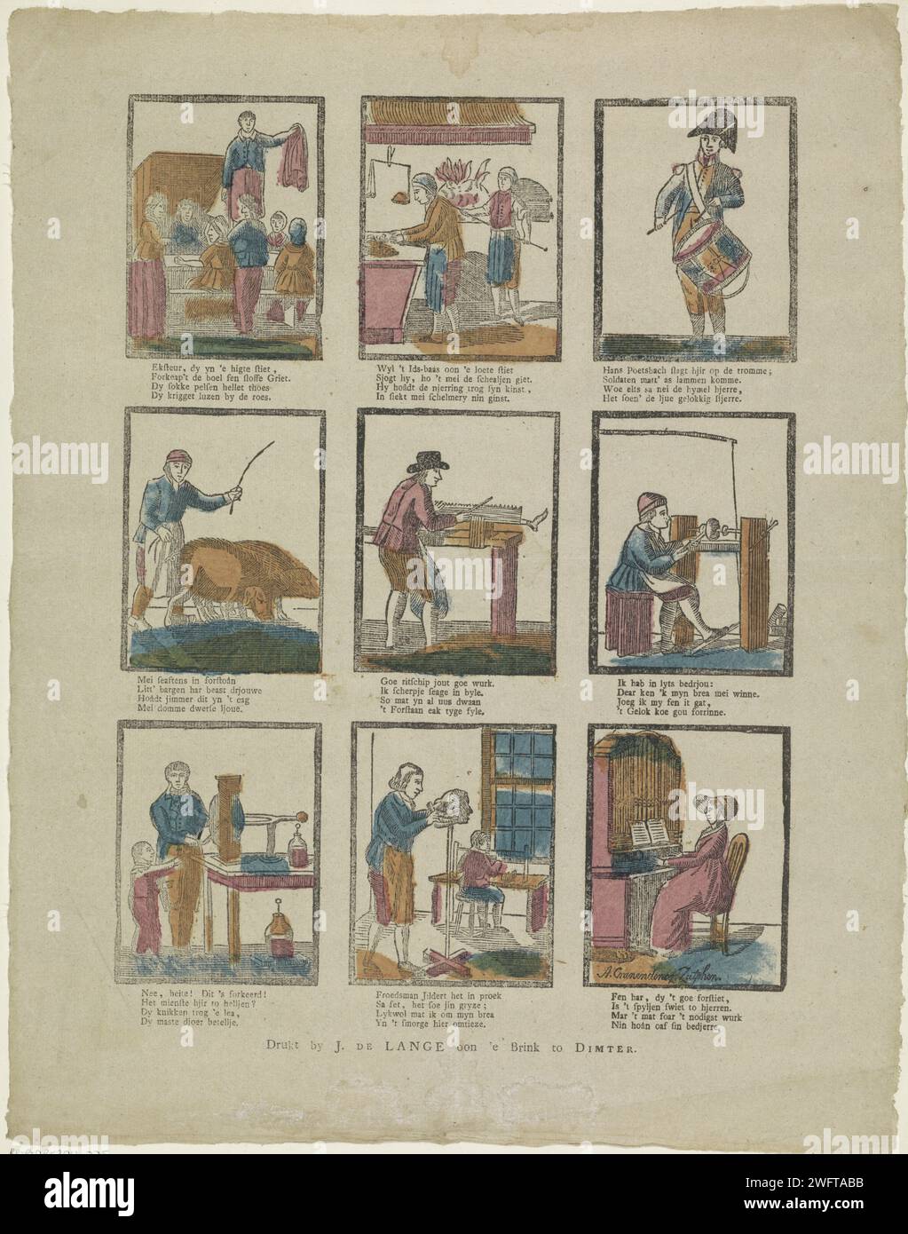 Professions and crafts, 1822 - 1849 print Leaf with 9 performances of ...