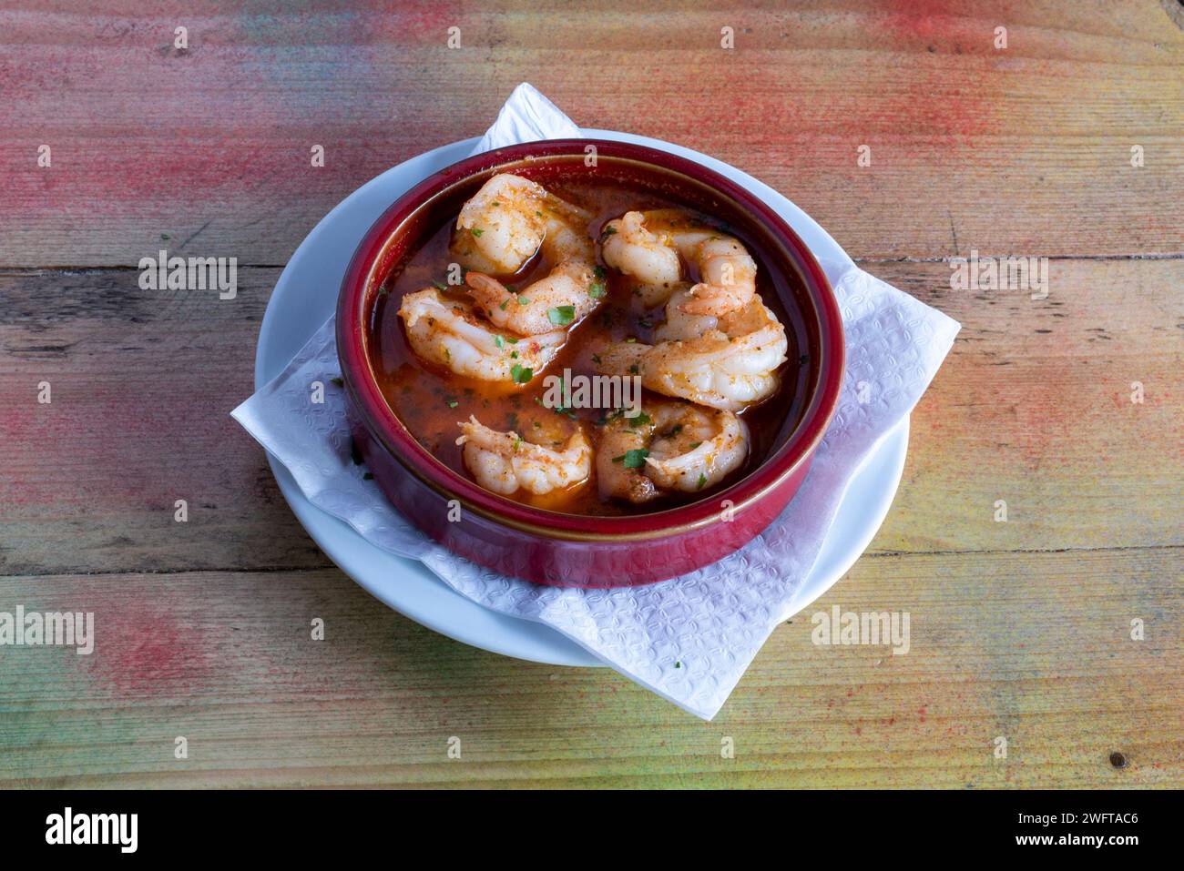 Doncaster, UK - 2019 Mar 15: King Prawns picante prawn starter, Italian ...