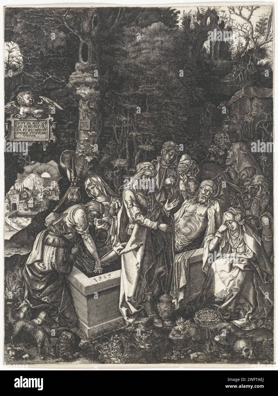 Graflegging van Christus, anonymous, after Albrecht Dürer, 1507 - 1578 print The body of Christ ...