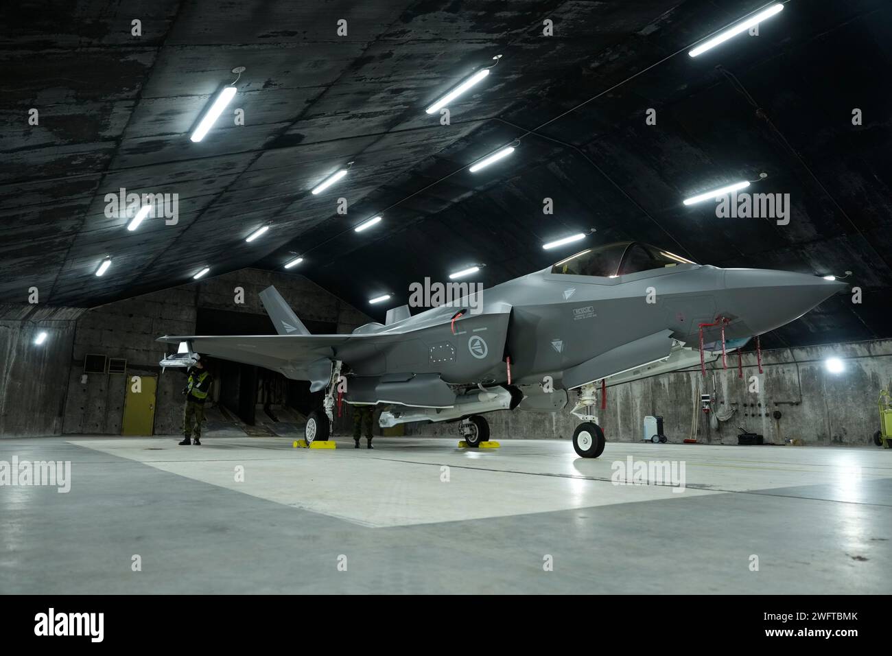 A Norwegian F-35 fighter plane in place in a hangar at Keflavik in Iceland. The island nation ...
