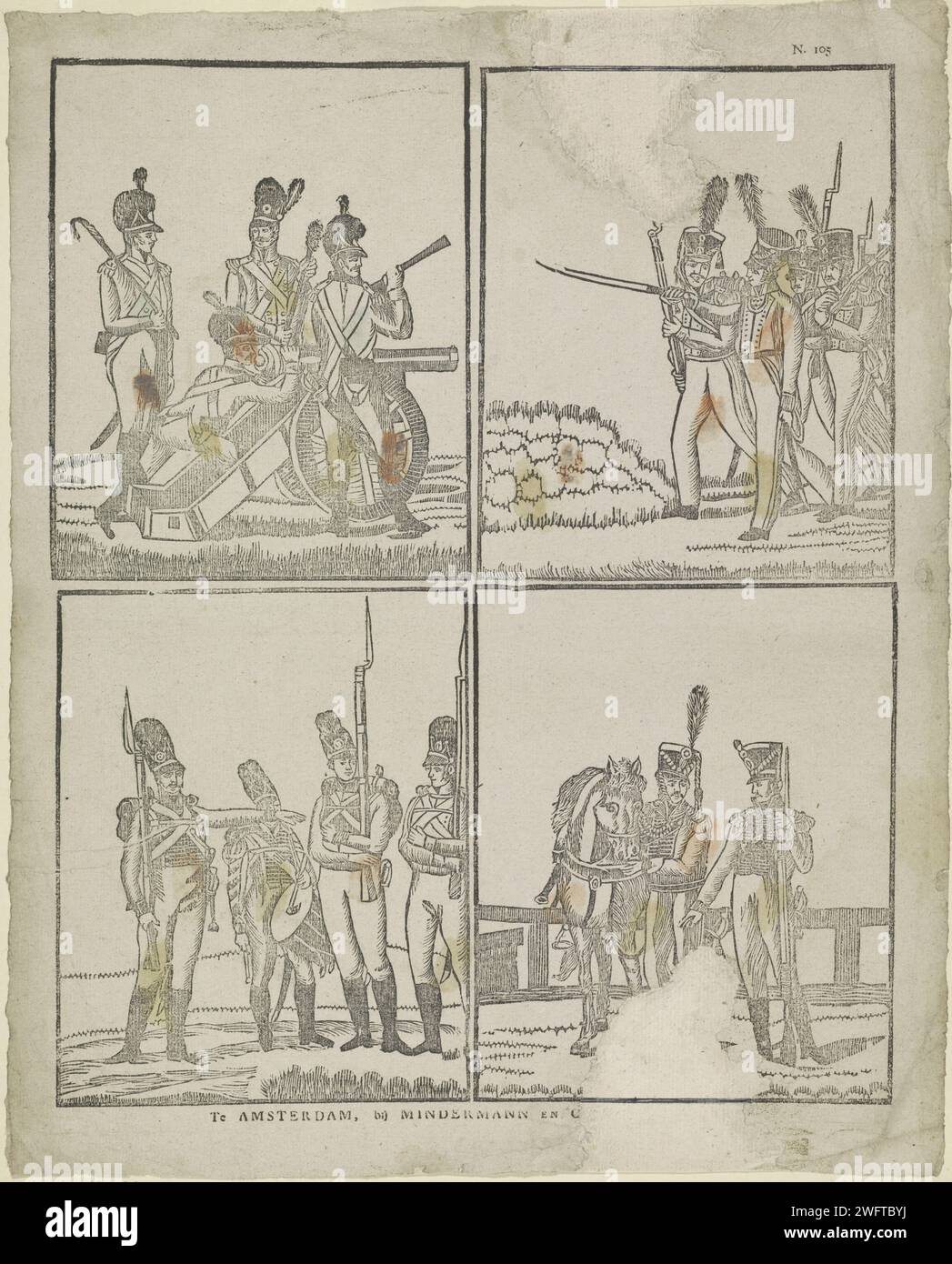 Soldiers, 1822 - 1849 print Leaf with 4 performances of soldiers ...