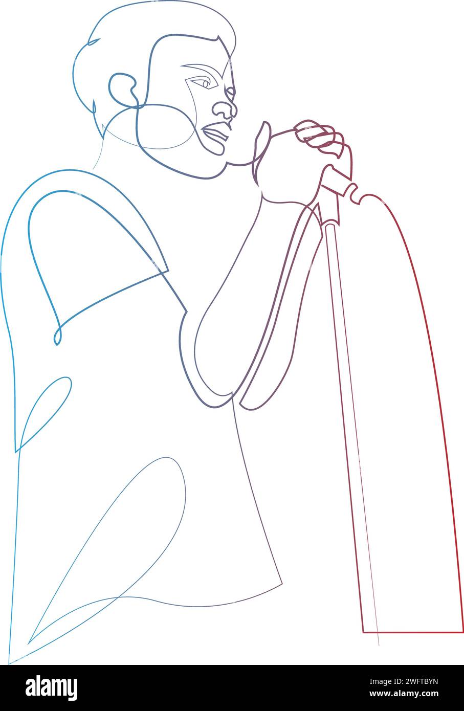 Man singing or performing stand up comedy continuous line drawing. One ...