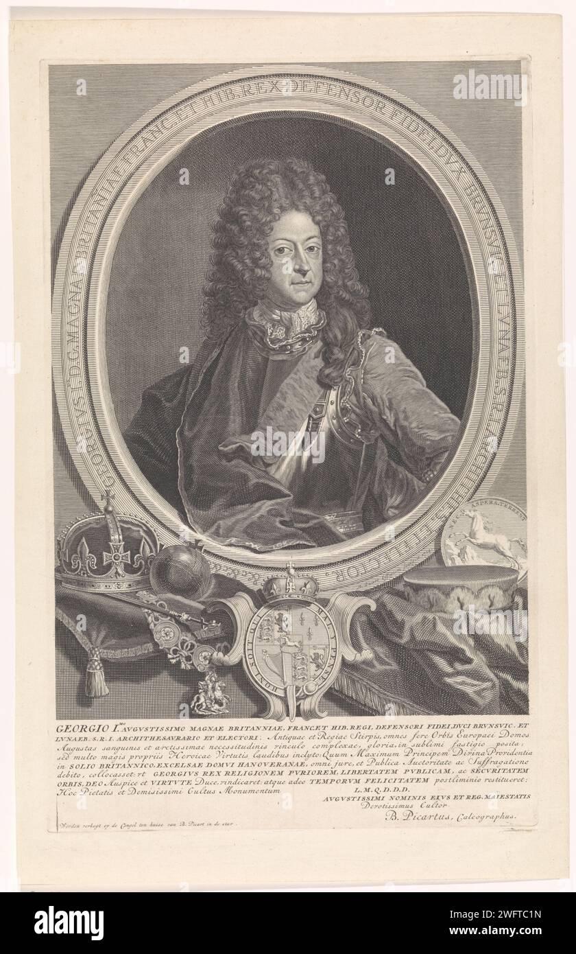 Portrait of George I van Engeland, Bernard Picart, 1714 print Portrait ...