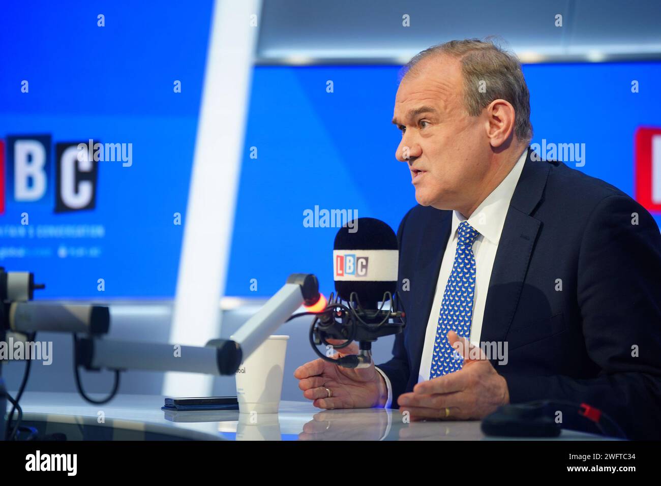 Liberal Democrat leader Sir Ed Davey takes part in a live interview on ...
