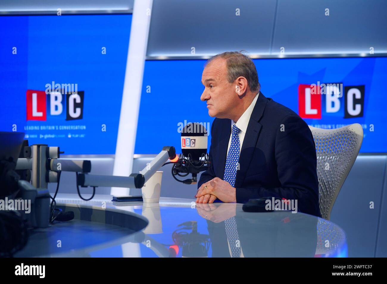 Liberal Democrat leader Sir Ed Davey takes part in a live interview on ...
