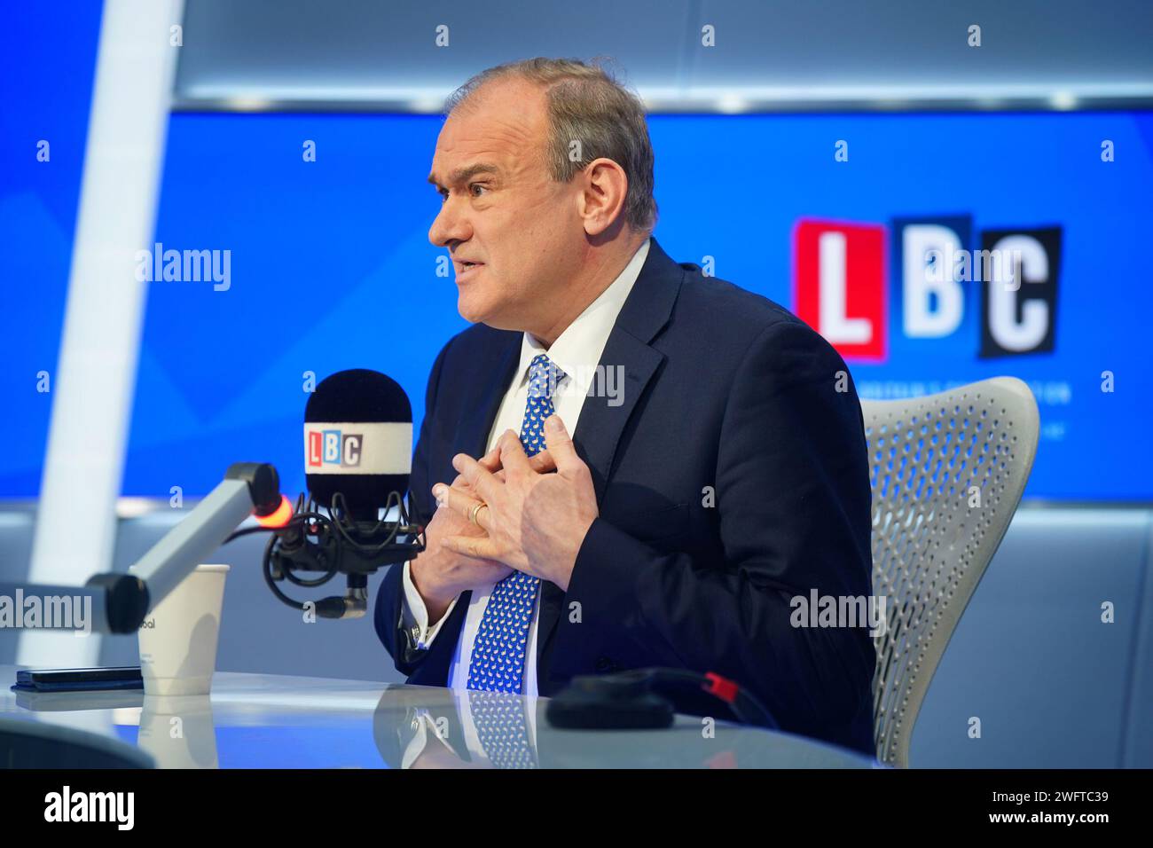 Liberal Democrat leader Sir Ed Davey takes part in a live interview on ...