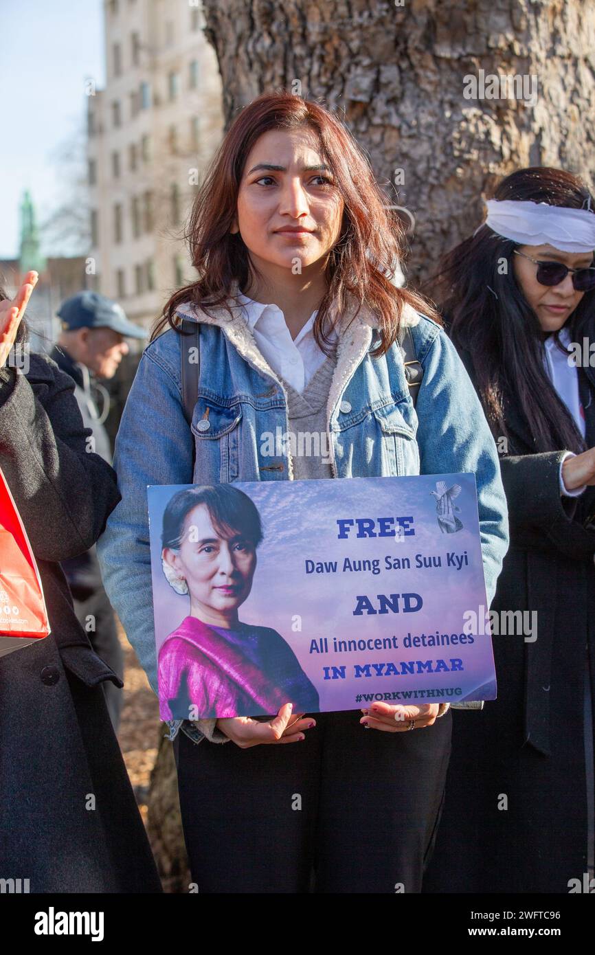 London,UK, 1st Feb 2024 FREE AUNGSAN SAN SUU KYI NOW Protesters ...