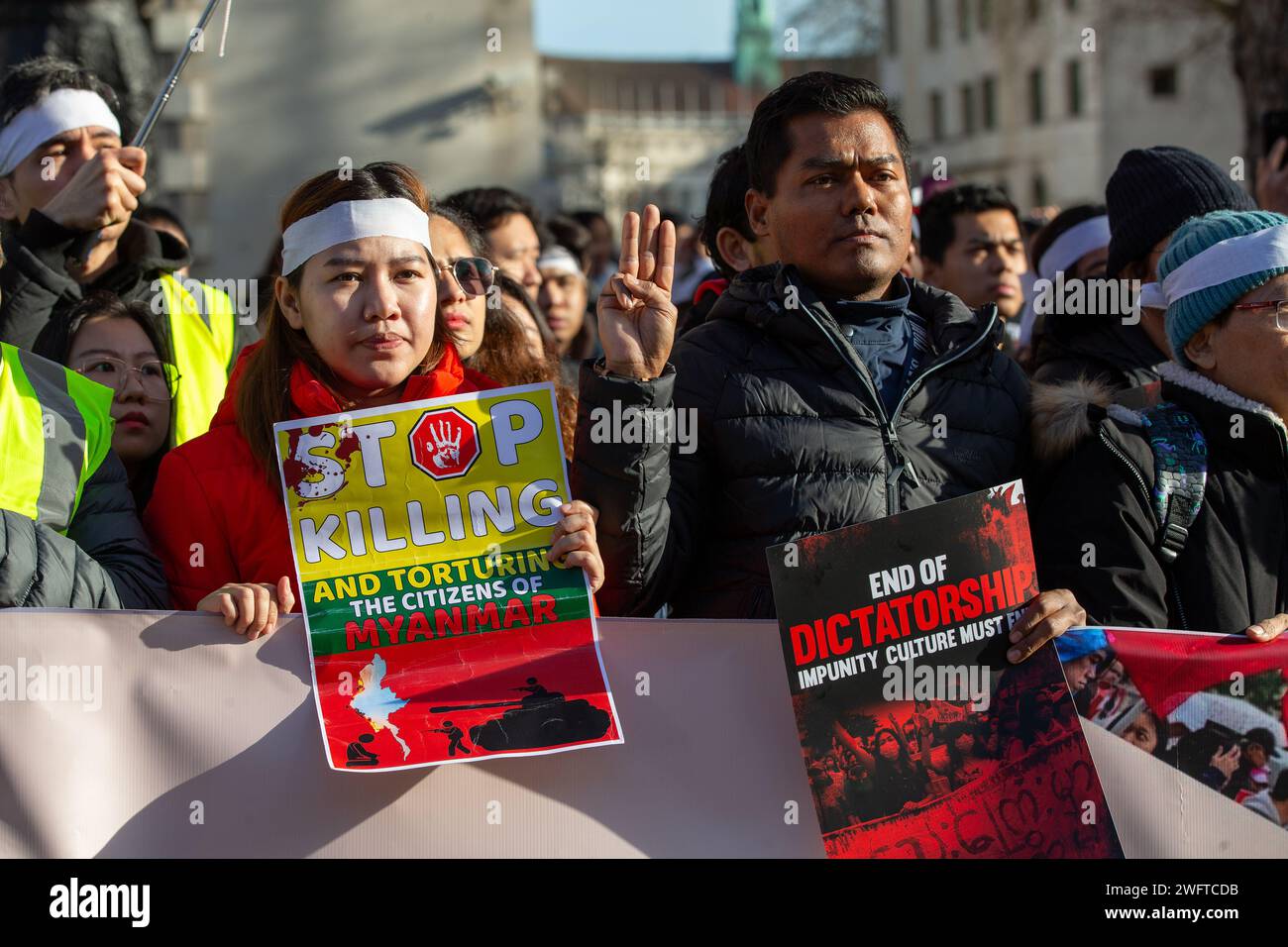 London,UK, 1st Feb 2024 FREE AUNGSAN SAN SUU KYI NOW Protesters ...