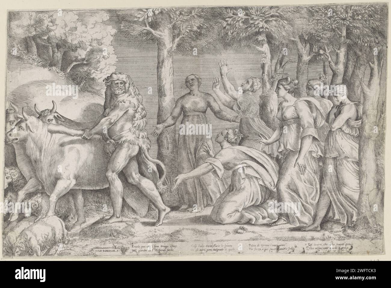 Hercules robs the cattle of Geryon, Giulio Bonasone, After Polidoro da ...
