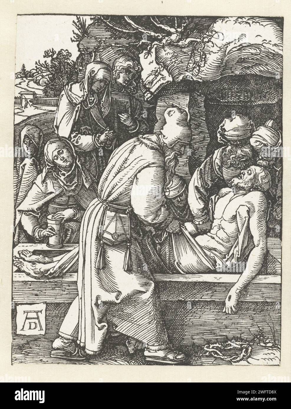 Graflegging, Albrecht Dürer, 1509 - 1510 print Christ's body is placed in a grave. This print is ...