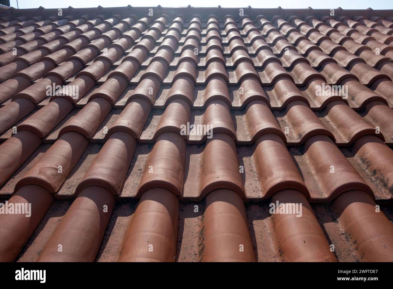 Roof tiles background texture. Brown corrugated roof tile element ...