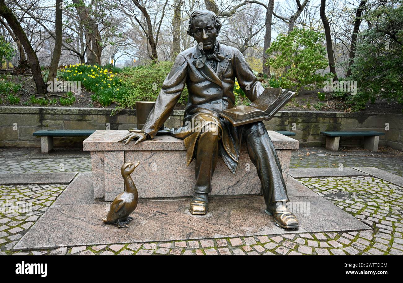 The sculpture of Hans Christian Andersen in Central Park, NYC Stock ...