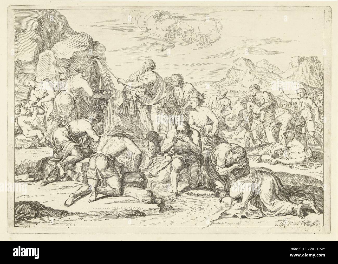 Moses hits water from the rock, Franz Ertinger, After Raymond de Lafage ...