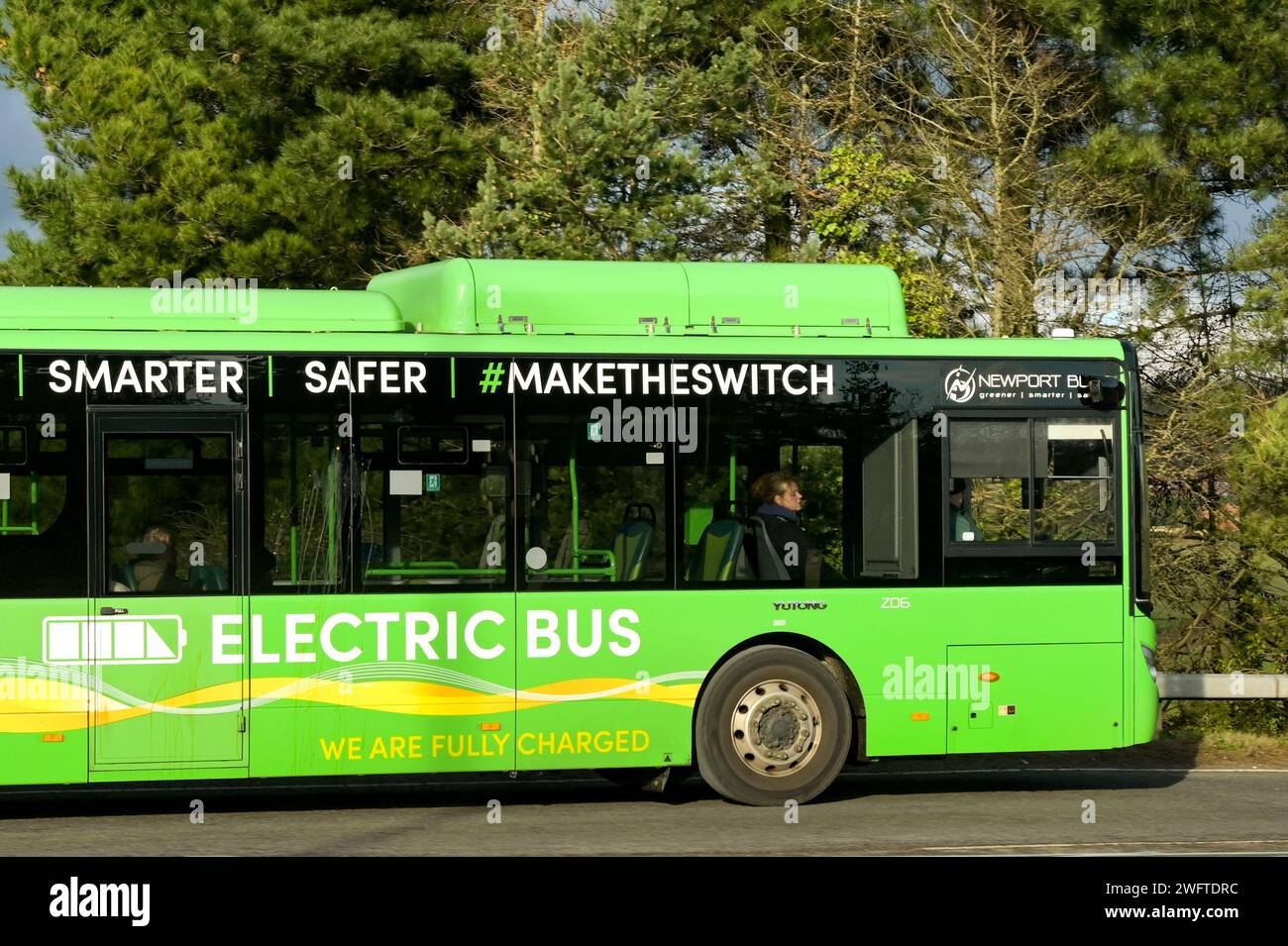 Newport, Wales, UK - 10 January 2024: Electric bus operated by Newport ...