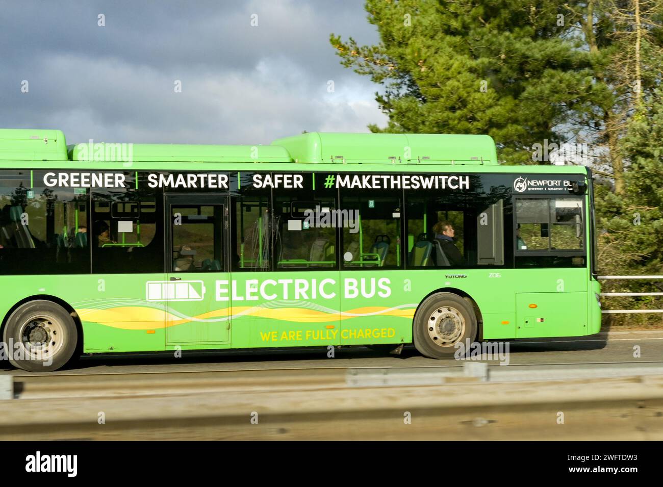 Newport, Wales, UK - 10 January 2024: Electric bus operated by Newport ...