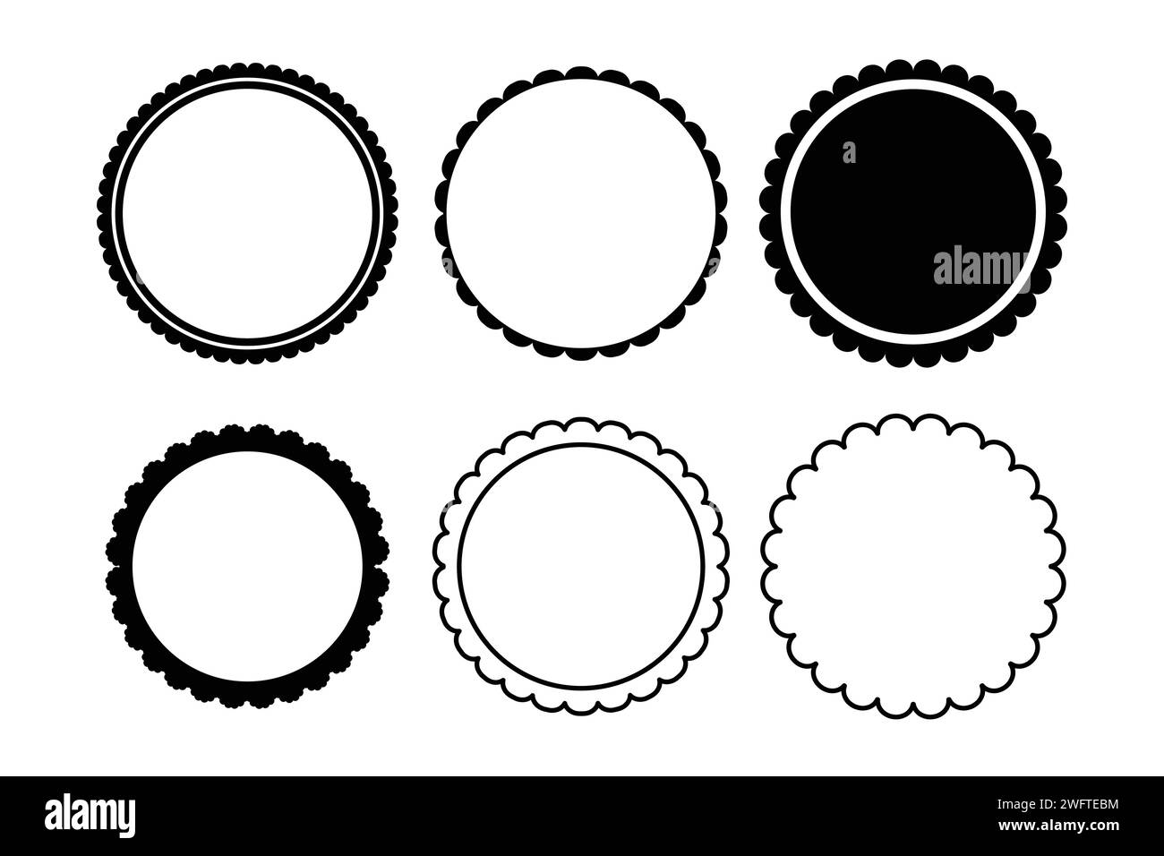 Scalloped round badge or emblem, simple frame decoration icolated on ...