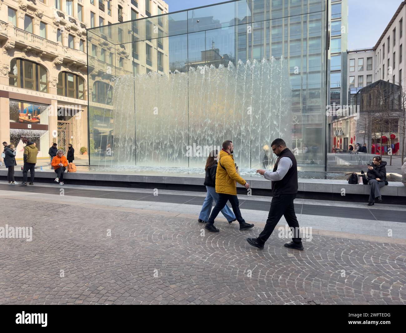 The beautiful Apple store, in Piazza Liberty, Milan, Italy Stock Photo ...