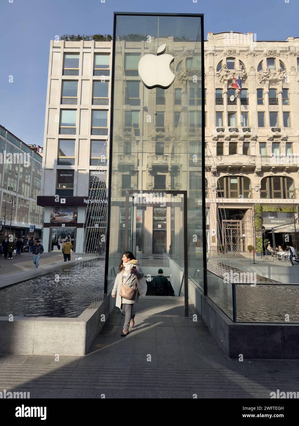 The beautiful Apple store, in Piazza Liberty, Milan, Italy Stock Photo ...
