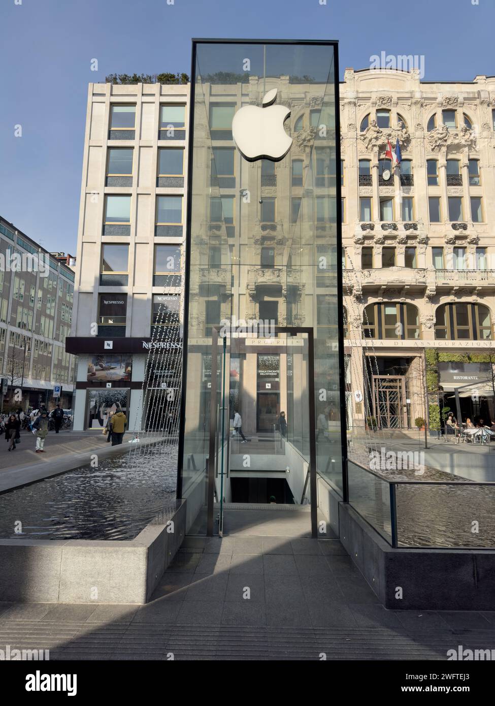 The beautiful Apple store, in Piazza Liberty, Milan, Italy Stock Photo ...