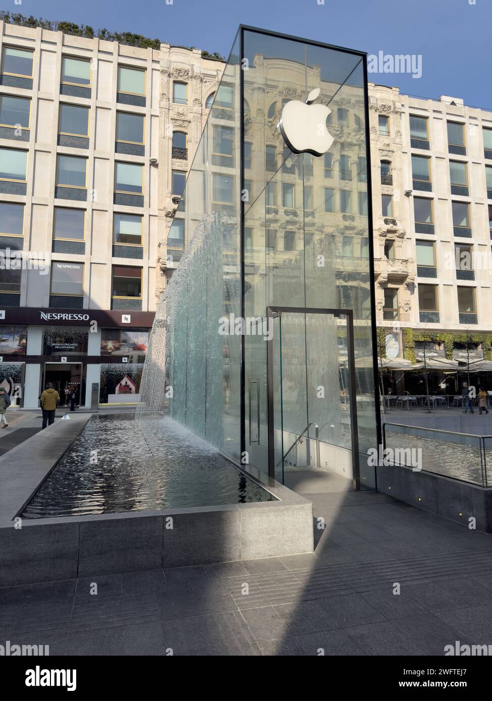 The beautiful Apple store, in Piazza Liberty, Milan, Italy Stock Photo ...