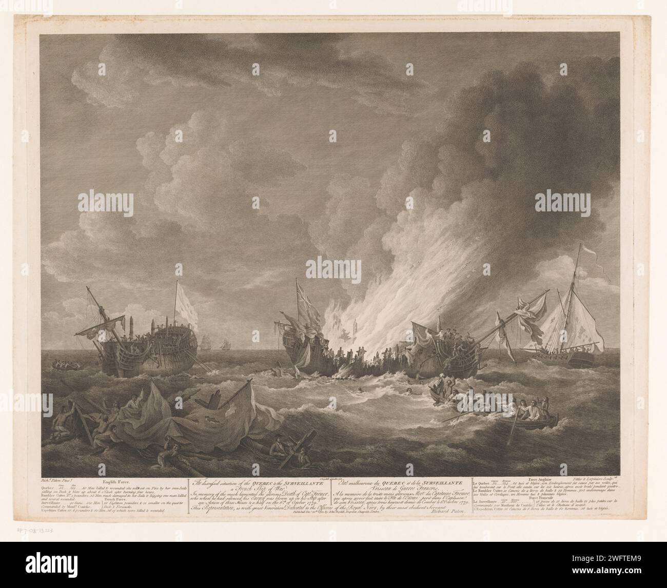 Burning ships De Quebec and the Surveillante at Sea, James Fittler ...