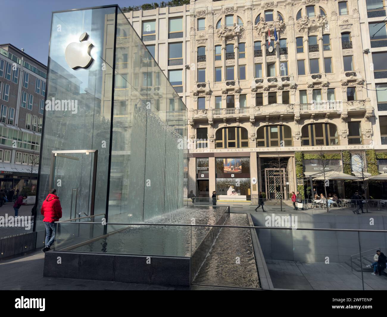 The beautiful Apple store, in Piazza Liberty, Milan, Italy Stock Photo ...