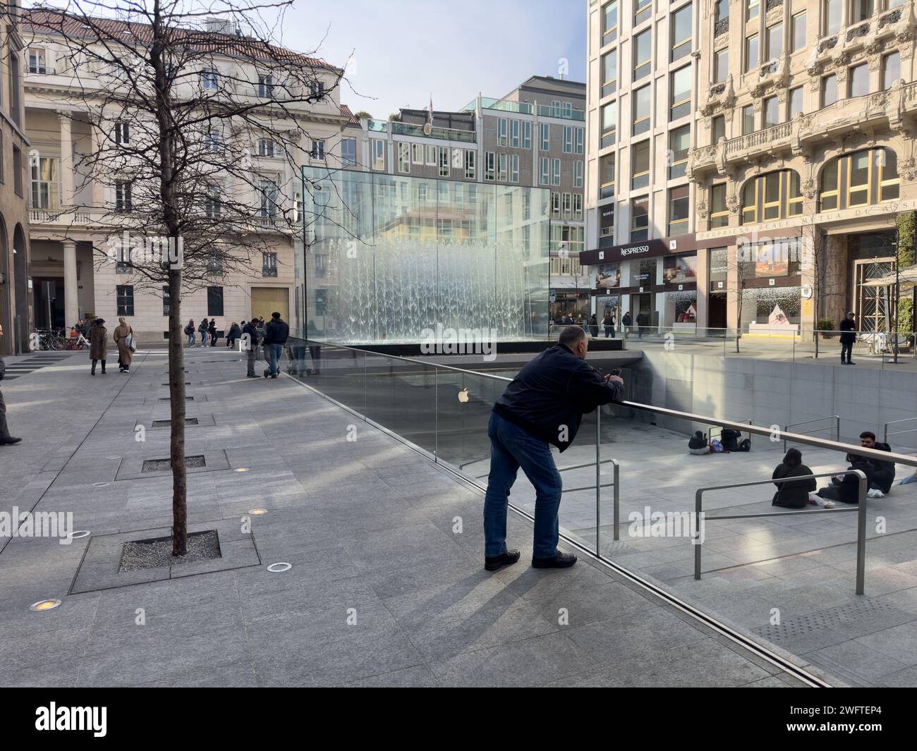 The beautiful Apple store, in Piazza Liberty, Milan, Italy Stock Photo ...