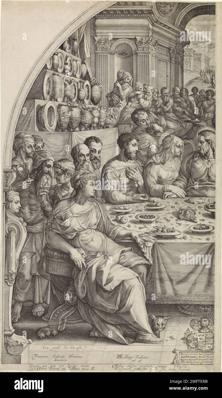 Wedding in Kana, Left leaf, Hendrick Goltzius, After Francesco Salviati ...