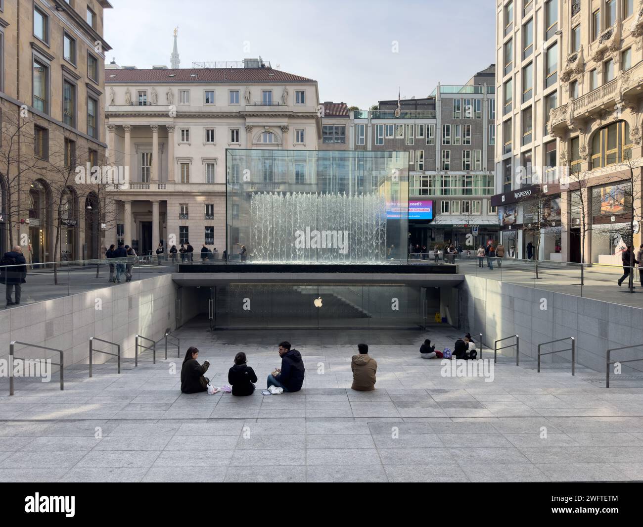 The beautiful Apple store, in Piazza Liberty, Milan, Italy Stock Photo ...