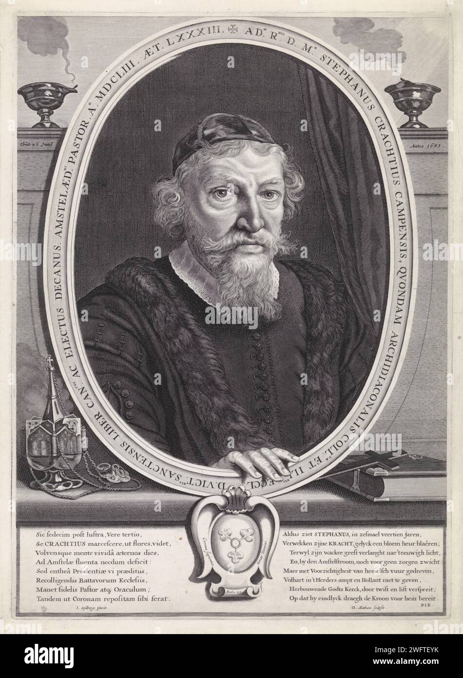 Portret van Stephan Crachtius, Theodor Matham, after Johannes Spilberg ...