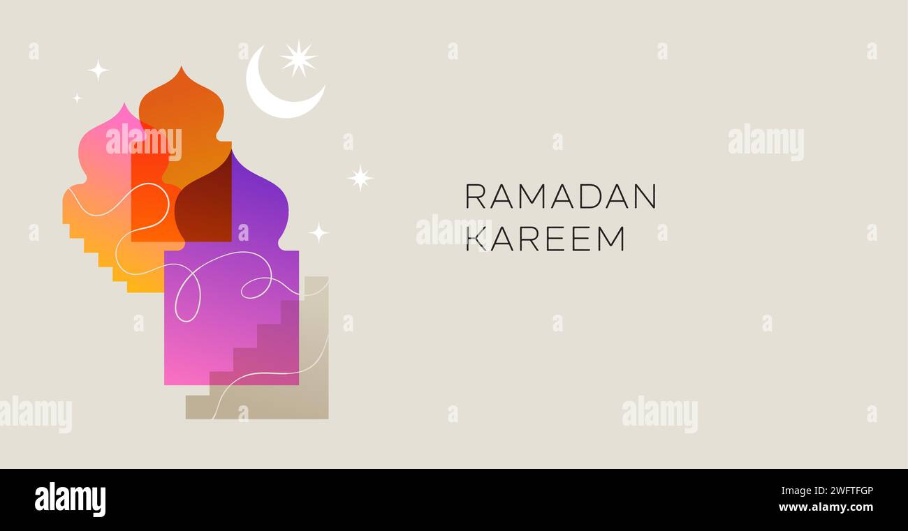 Collection of modern style Ramadan Mubarak colorful designs. Greeting ...