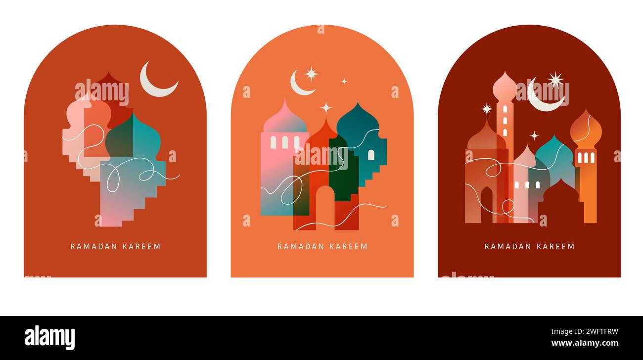 Collection of modern style Ramadan Mubarak colorful designs. Greeting ...