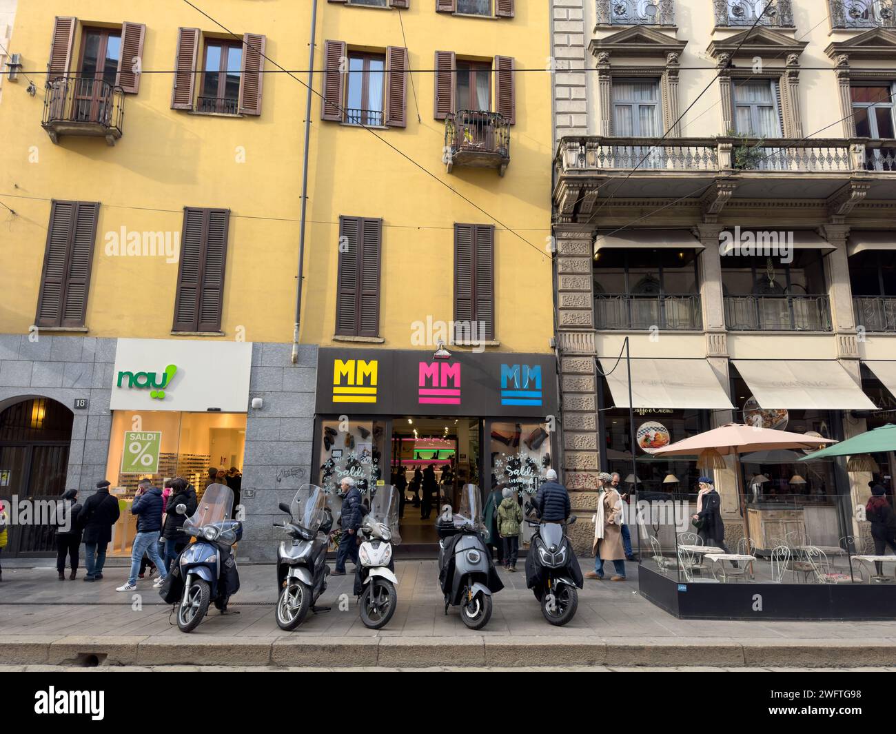 shops in the famous via Torino, in the centre of the city, Milan, Italy ...