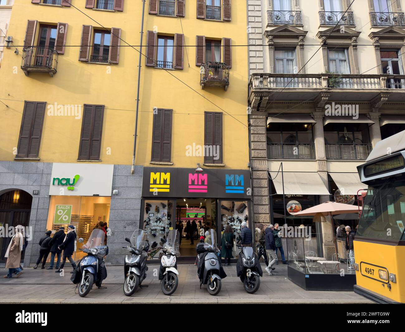 shops in the famous via Torino, in the centre of the city, Milan, Italy ...