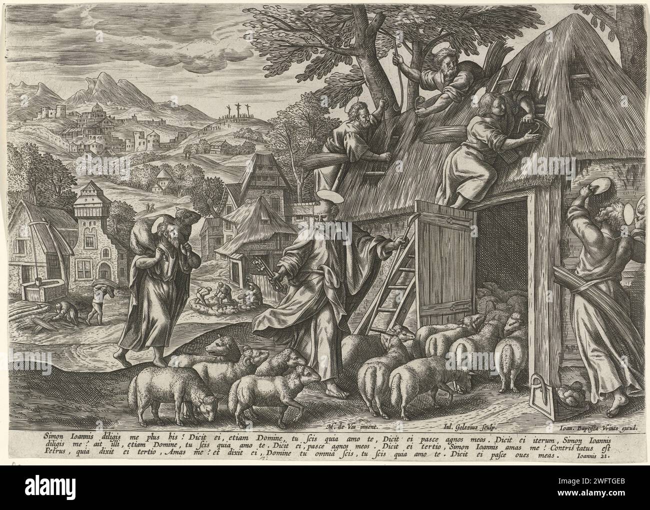 Peter as good shepherd, Julius Goltzius, After Maerten de Vos, c. 1560 ...