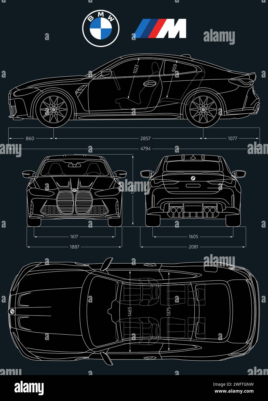 BMW M4 2020 Coupe car blueprint Stock Vector Image & Art - Alamy