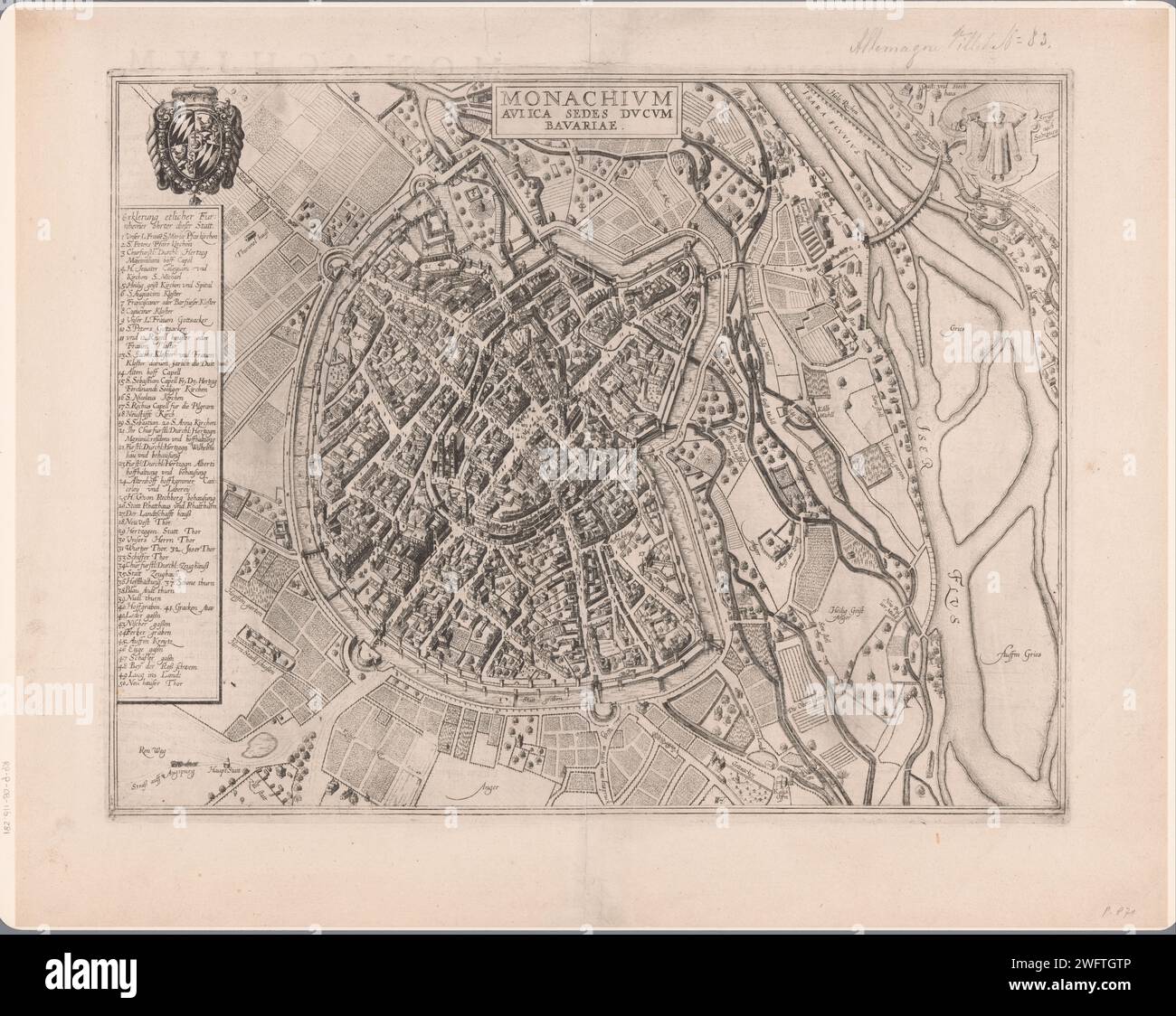 Map of Munich, Wencslaus Hollar, 1657 print Munich map with buildings ...