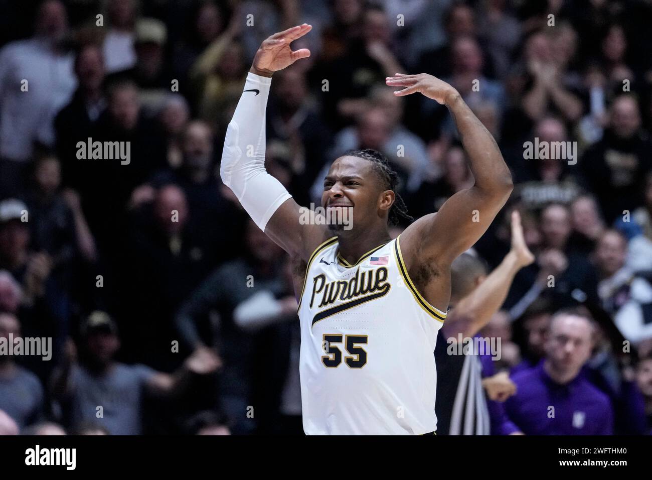 Purdue guard Lance Jones (55) celebrates during the second half of an ...