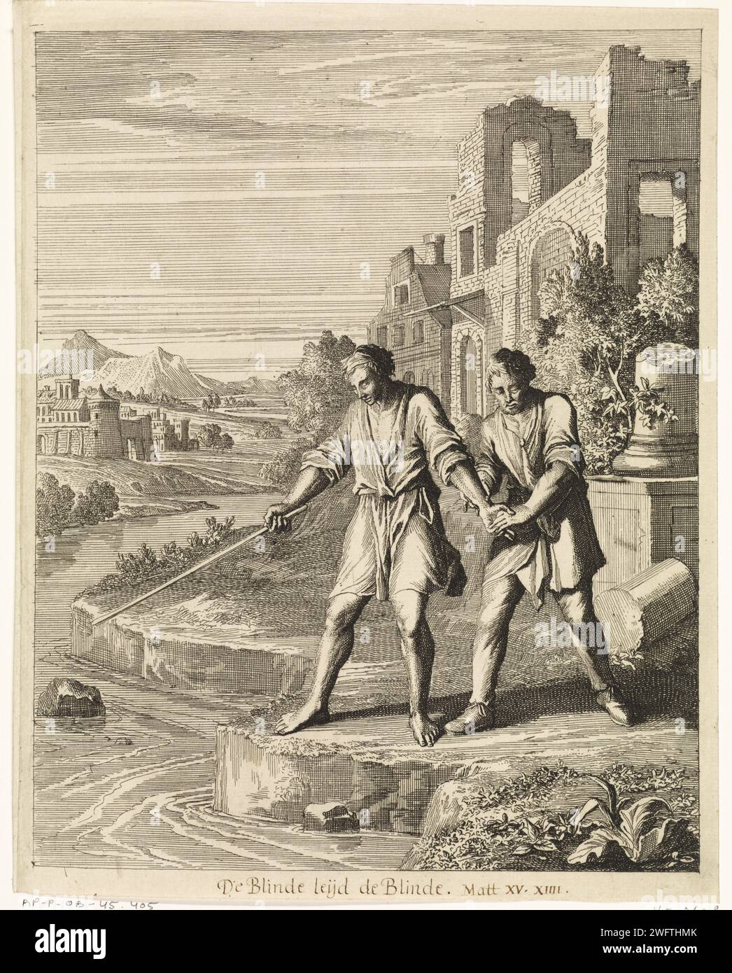 Blind lead the blind, Caspar Luyken, 1708 print Nuremberg paper etching ...