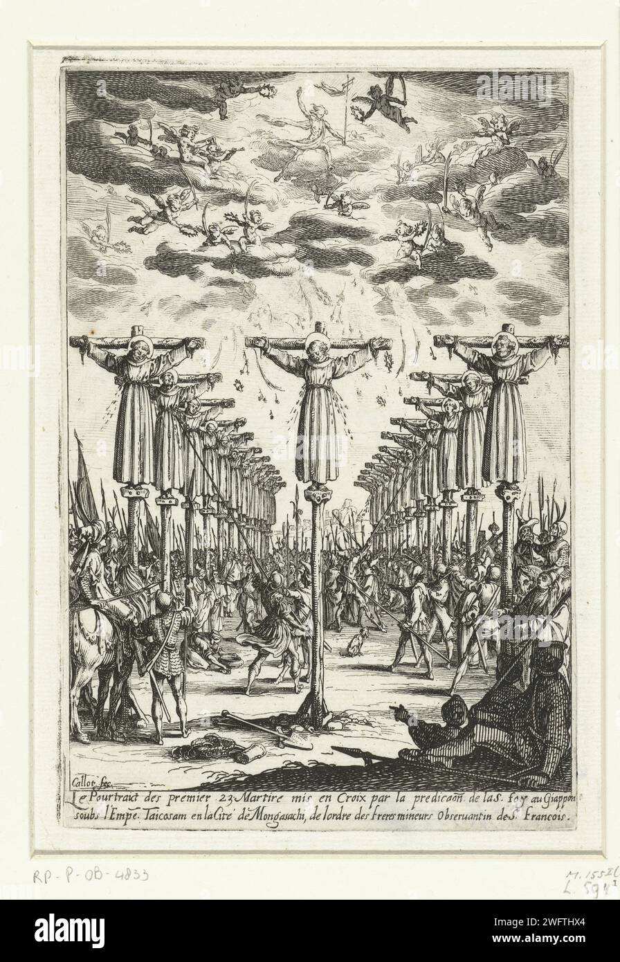 The martyrs of Japan, 1627 print Crucifixion of 23 Franciscan monks in Japan. The crosses are ...