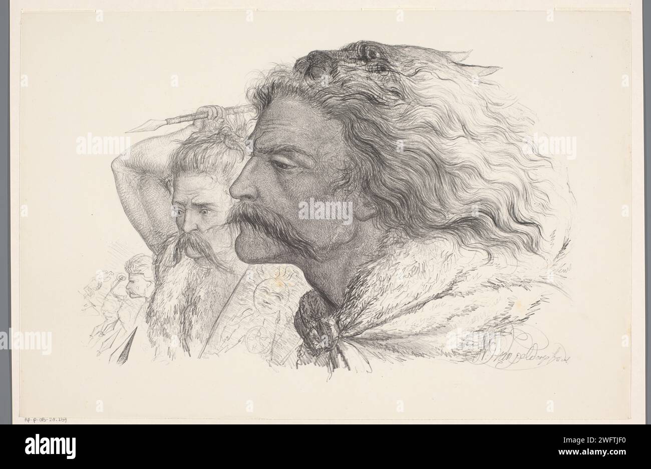 Heads of two Batavians, Wilhelmus Petrus van Geldorp, 1842 - 1900 print ...