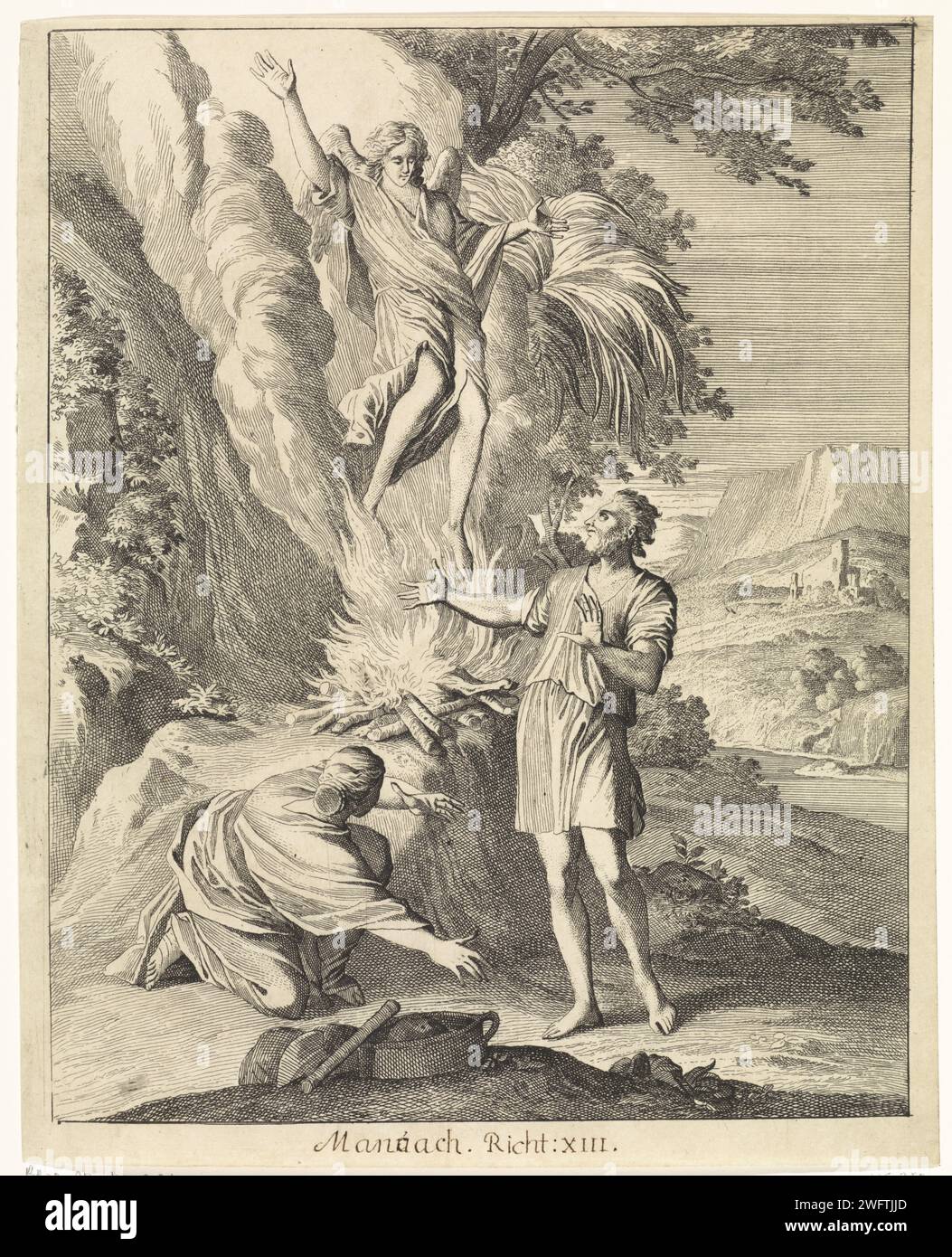 Manoach and his wife see the angel take off in the flame of their ...