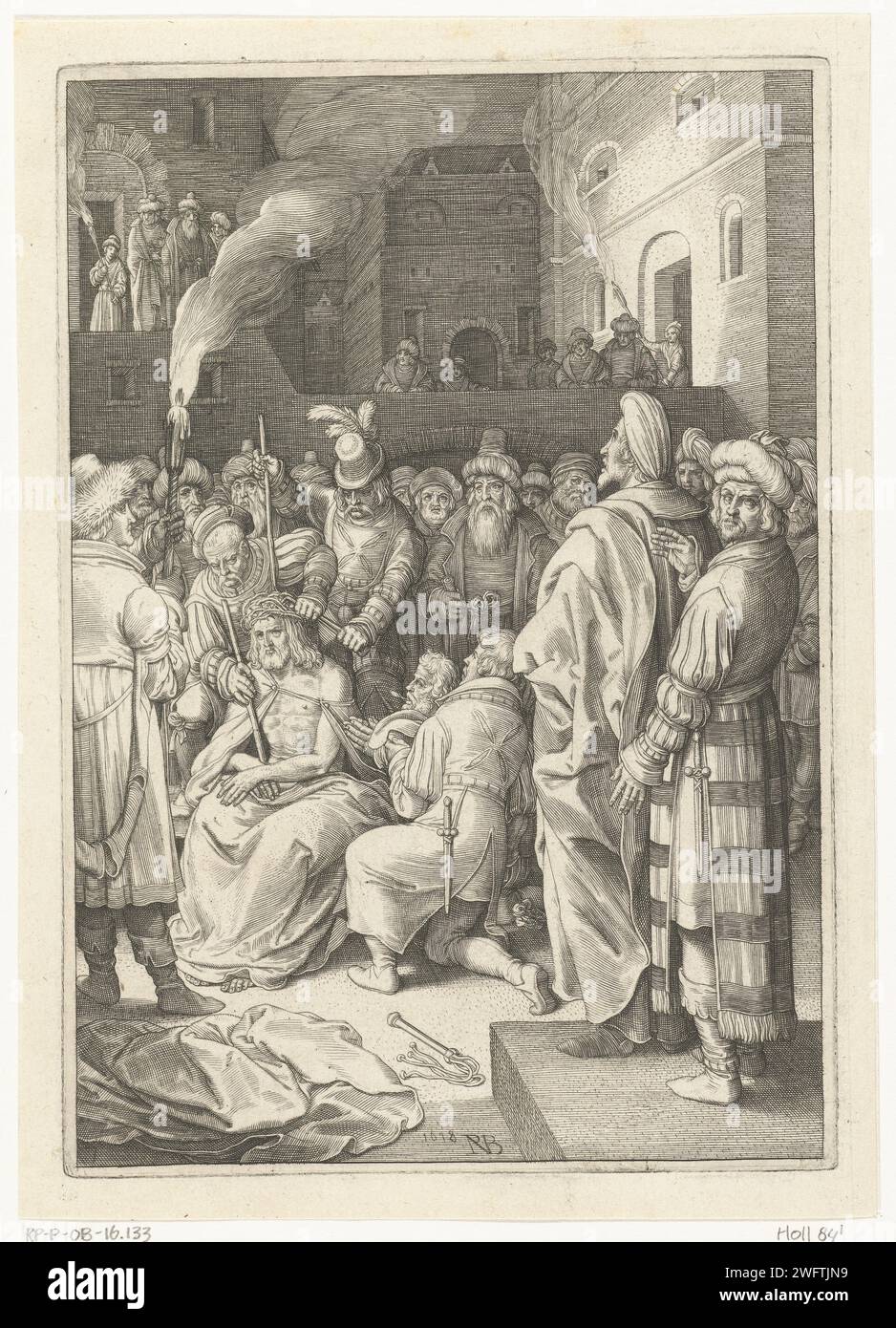 Doornenkring van Christus, Nicolaes de Bruyn, 1618 print Christ sits ...